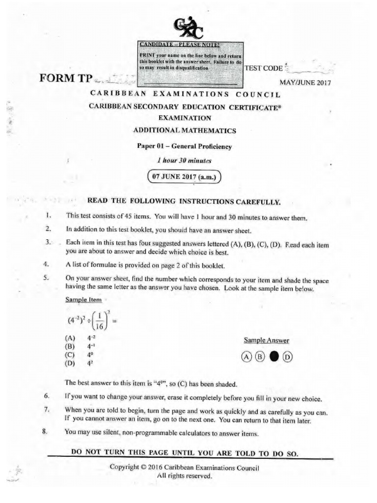 June 2017 Csec Add Maths p1 | PDF