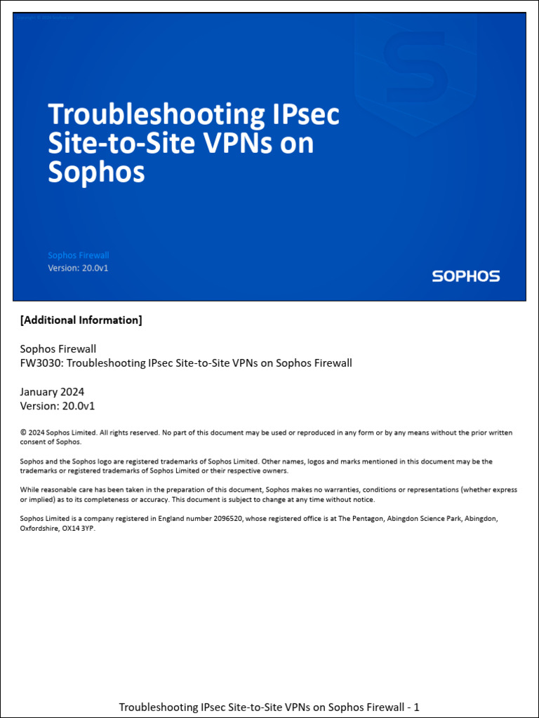 FW3030 20.0v1 Troubleshooting IPsec Site-to-Site VPNs On Sophos Firewall | PDF | Virtual Private ...