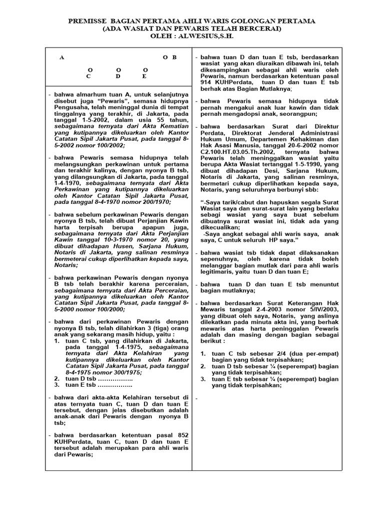 Akta P2HP Premisse Bagian Pertama Ahli Waris Golongan Pertama14 | PDF