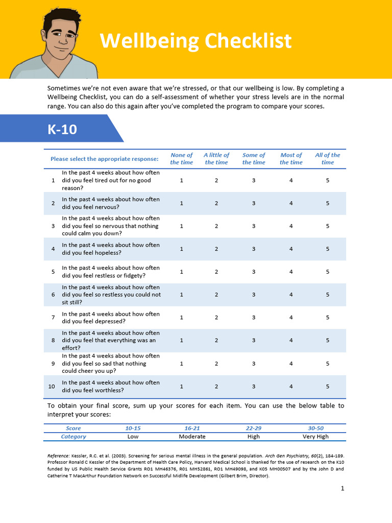 Student Wellbeing - ER - L1 - Wellbeing Checklist | PDF | Behavioural ...
