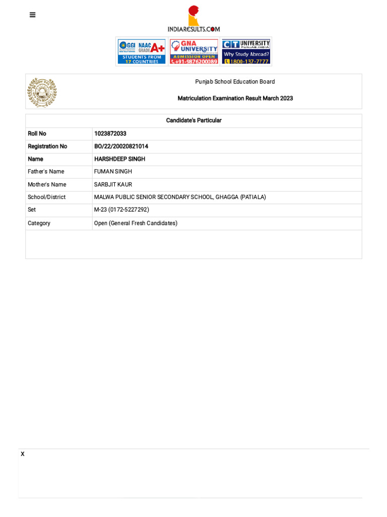 10th Punjab School Education Board Matriculation Examination Result ...