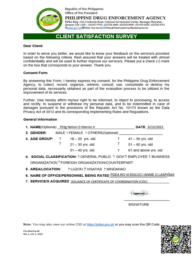 FM-DEAnhq-09 - Client Satisfaction Survey Form - 07-01-22 - Rev 01 ...