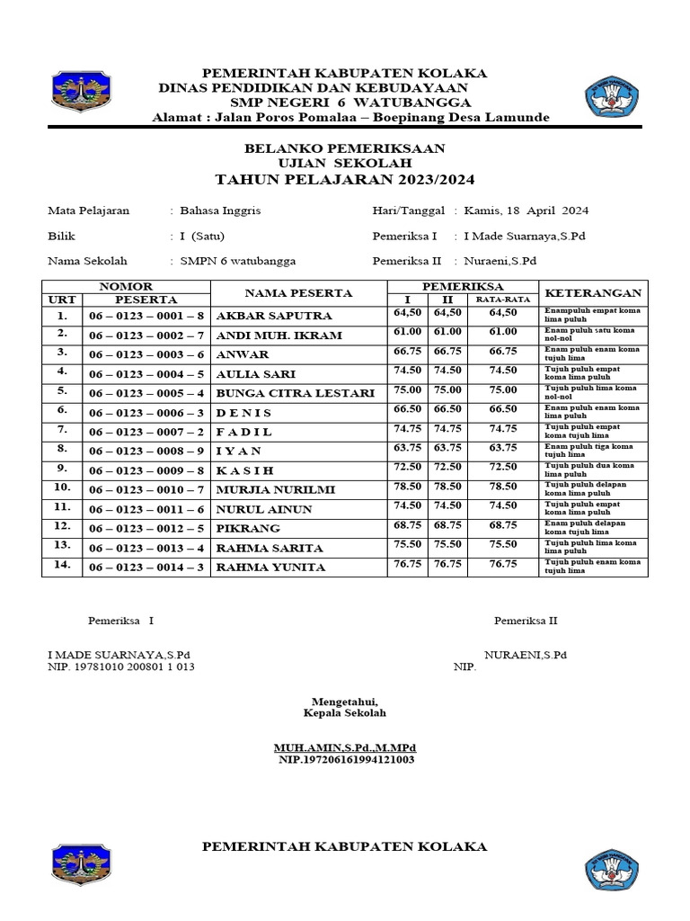 Blanko Nilai US 24 | PDF