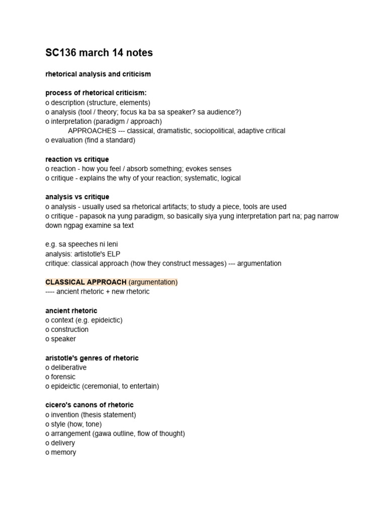 Rhetorical Analysis and Criticism Notes | PDF | Rhetoric | Persuasion