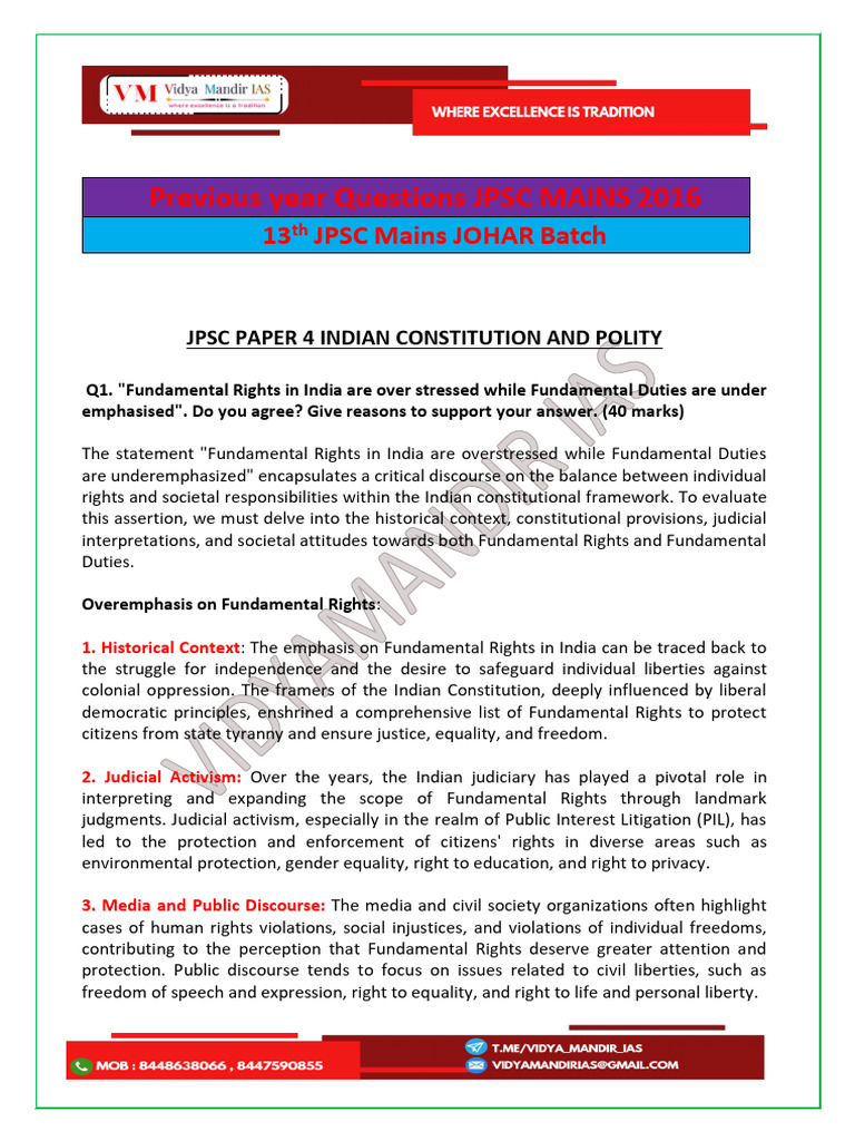 JPSC Mains PYQ Model Answer | PDF | Emergency Management | Globalization