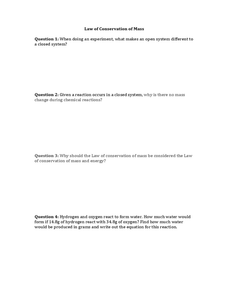 Law of Conservation of Mass - Worksheet | PDF | Oxide | Sodium Carbonate