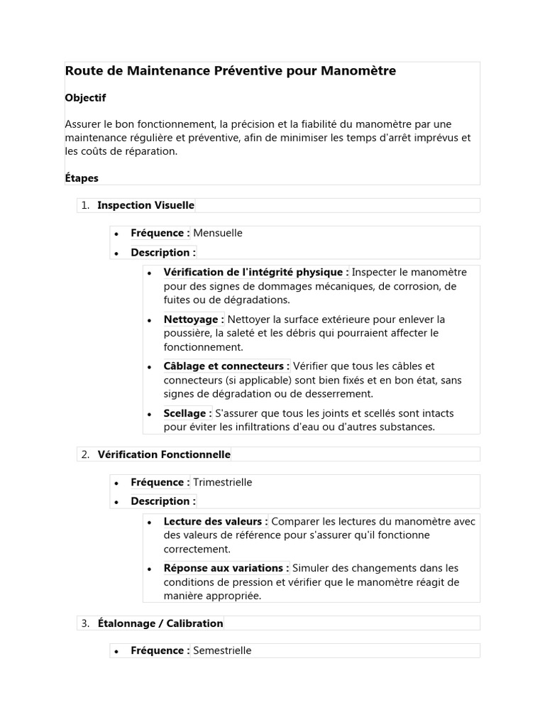 Route de Maintenance Préventive Pour Manomètre | PDF | Calibrage ...