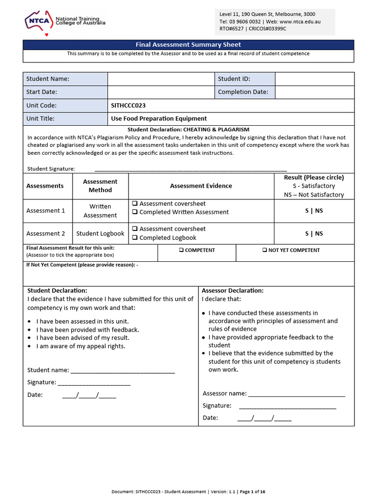 Final Assessment Summary: Food Prep Equipment | PDF | Plagiarism | Knife