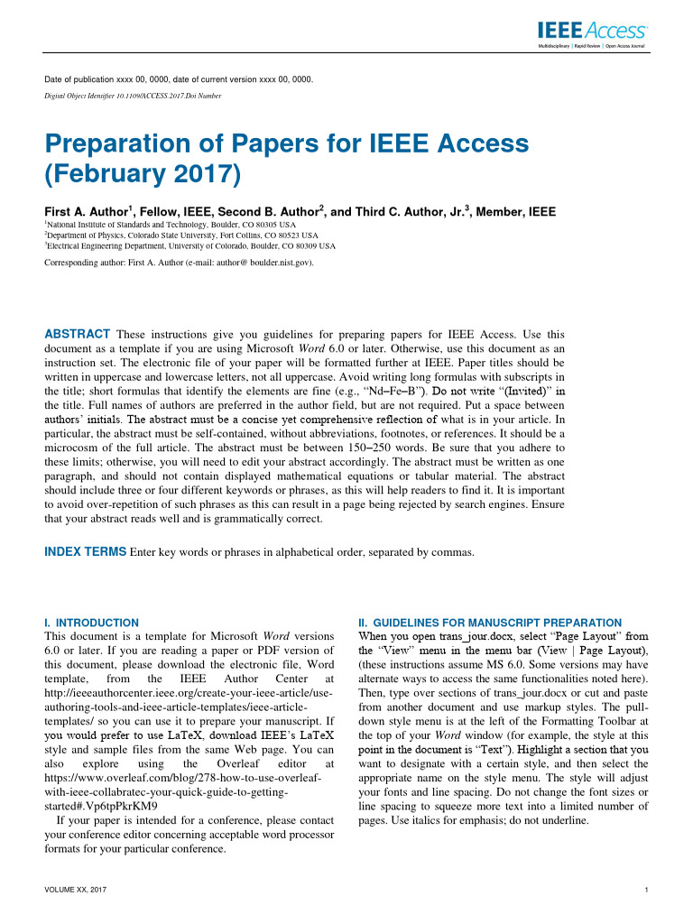 IEEE Access Paper Preparation Guide | PDF | Page Layout | Note (Typography)