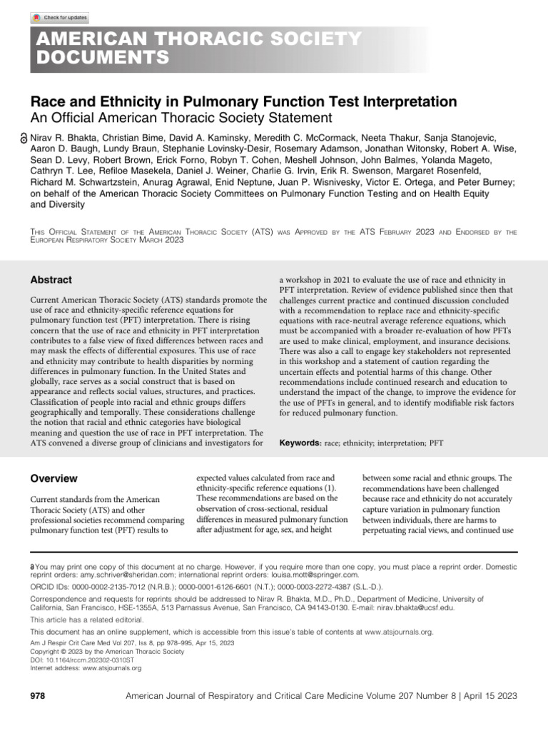 ATS 2023 Race Lung Function Test | PDF | Race (Human Categorization ...