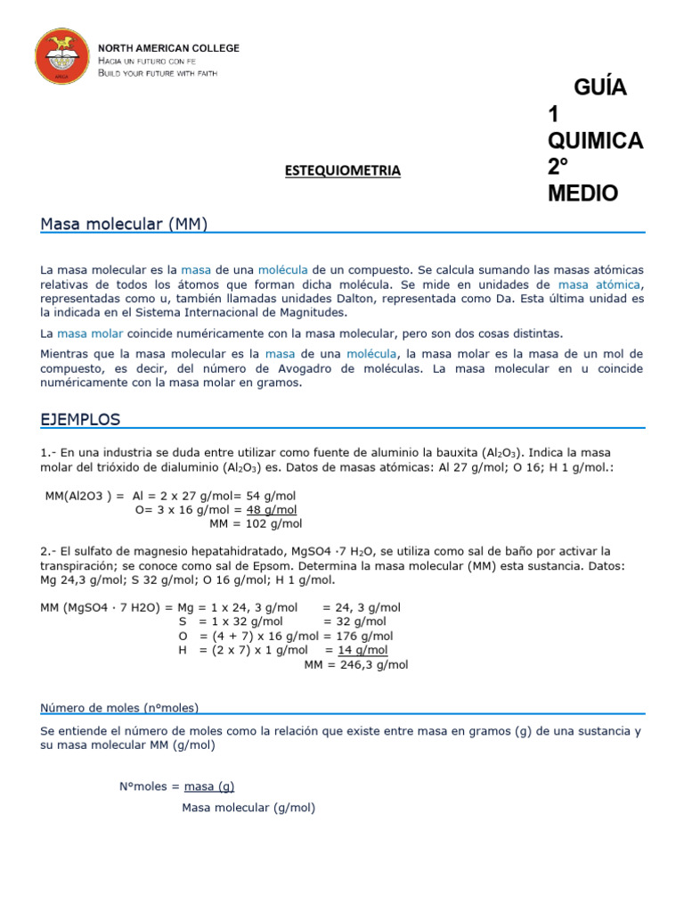 Guia Quimica 2do Medio U1 | PDF | Mole (Unidad) | Masa