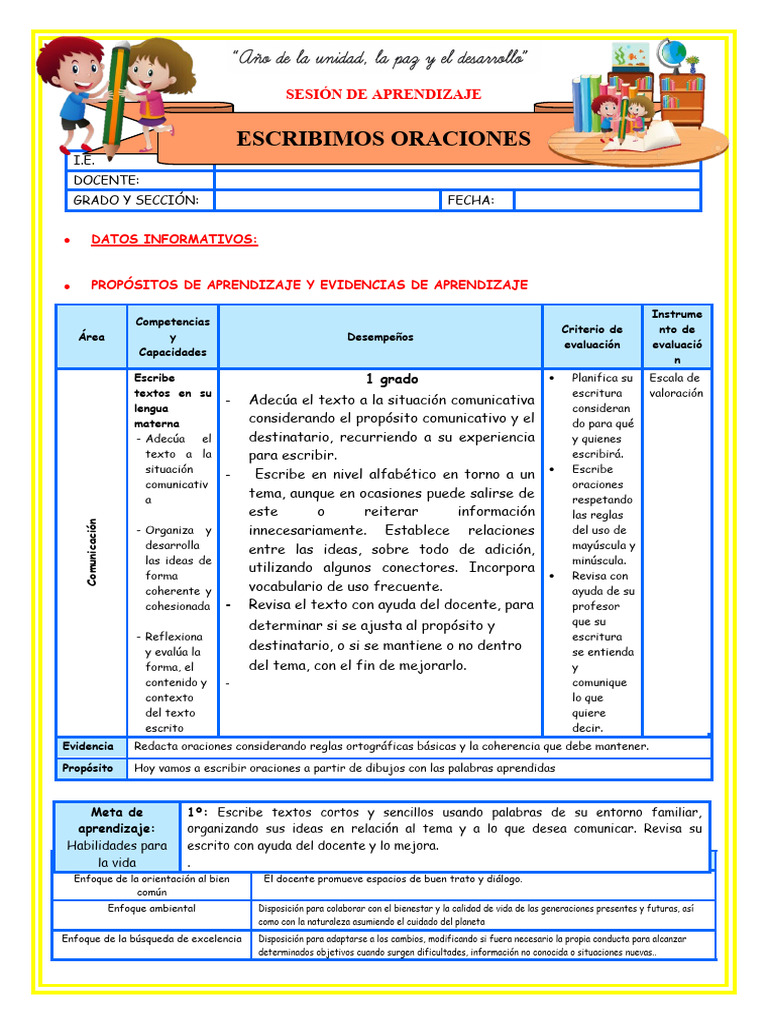 Escribimos Oraciones en Primer Grado | PDF | Aprendizaje | Evaluación