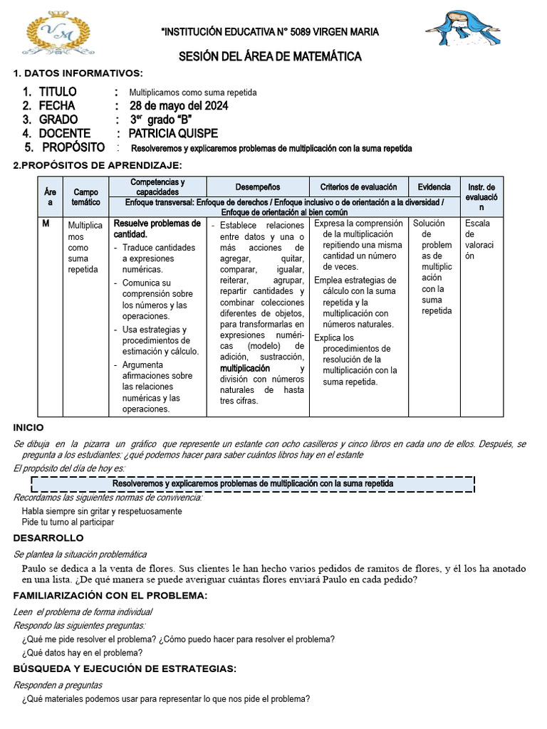 28-05-24 SESIÓN de MATEMÁTICA Multiplicamos Como Suma Repetida | PDF ...