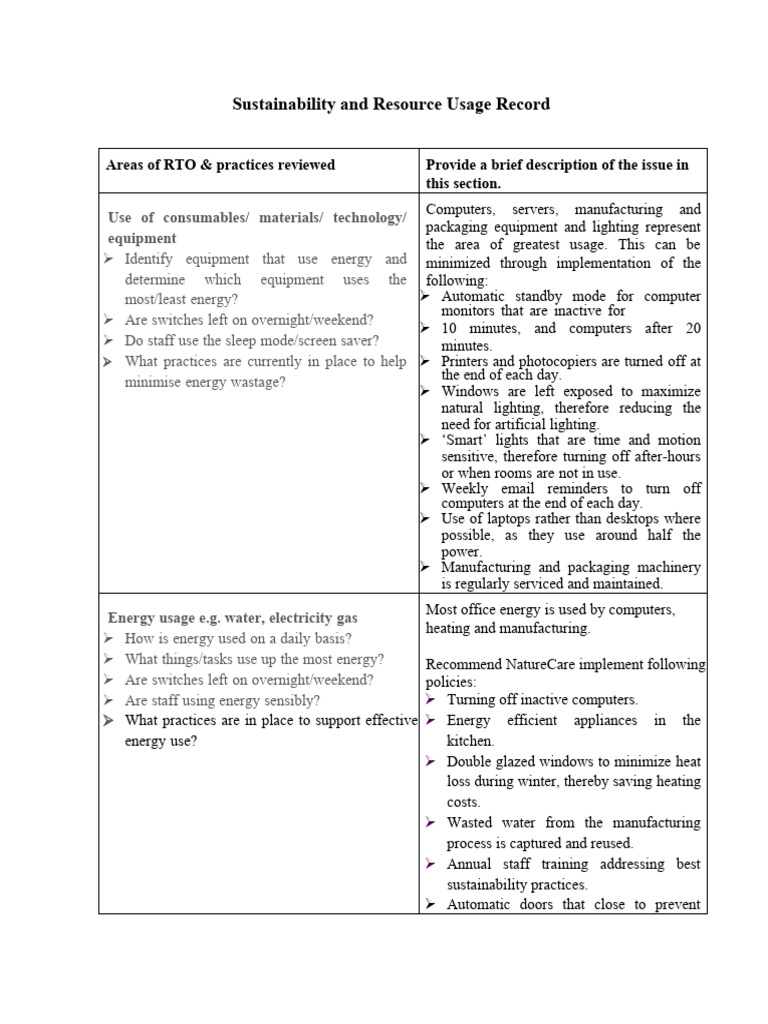Sustainability And Resource Usage Record Pdf Waste Recycling