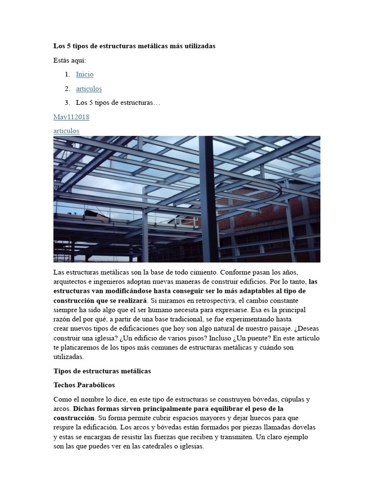 CINCO TIPOS DE ESTRUCTURAS METALICAS MAS UTILIZADOS | Descargar gratis ...