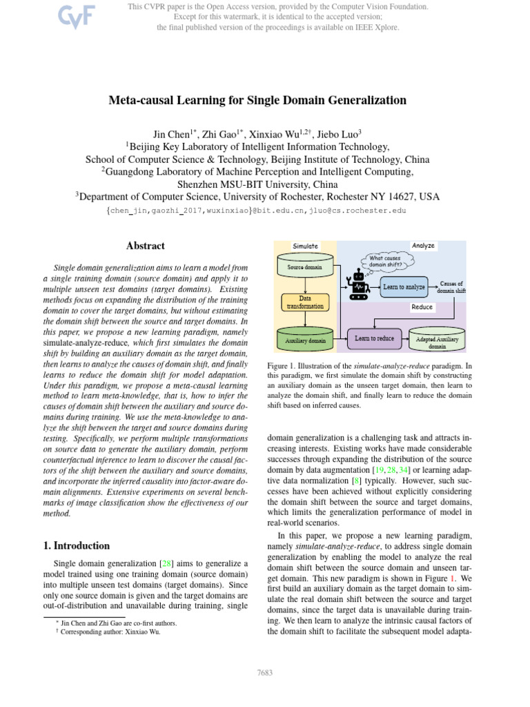 Chen 等 2023 Meta Causal Learning For Single Domain Generalization Pdf Causality