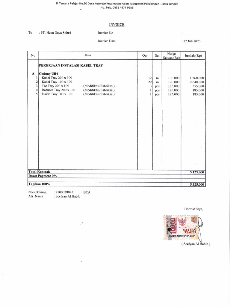 Invoice Pekerjaan Tray Bangunan Ub4 | PDF