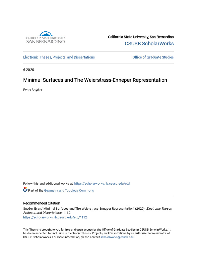 Minimal Surfaces and The Weierstrass-Enneper Representation | PDF ...