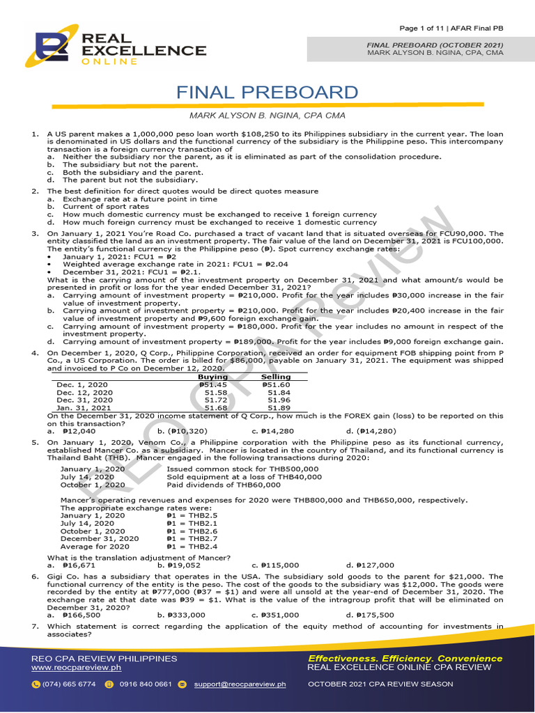 AFAR Final Preboard - 2nd Batch | PDF | Goodwill (Accounting) | Investing