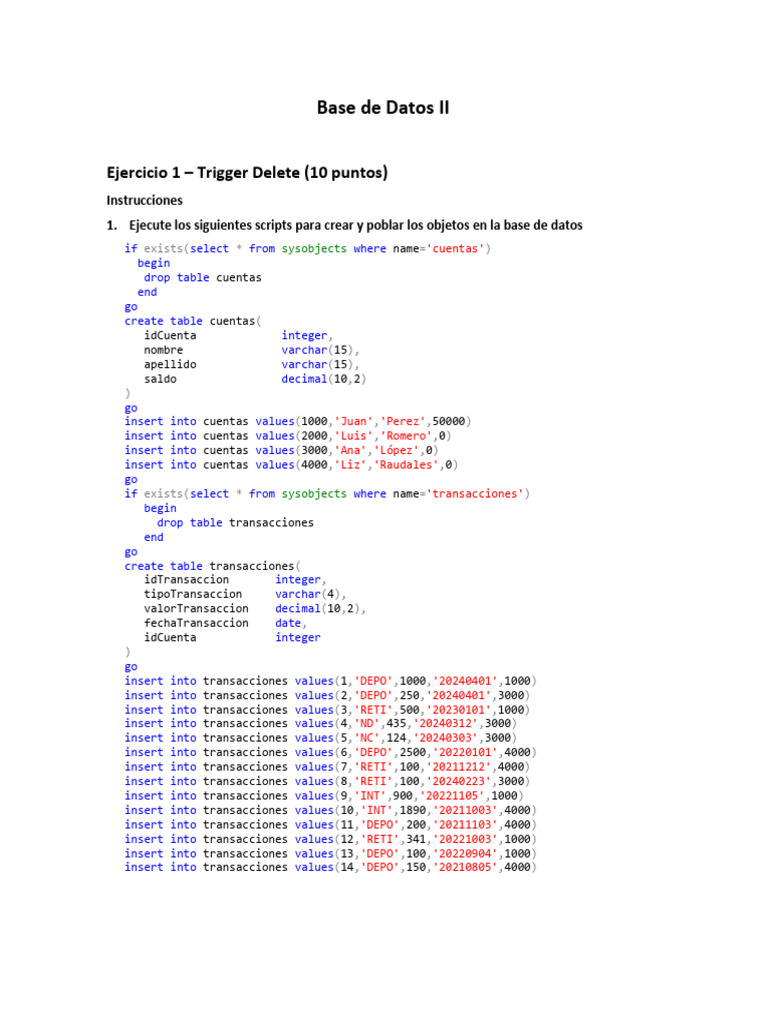Base de Datos II - Proyectos Trigger DELETE e INSERT | PDF | Informática