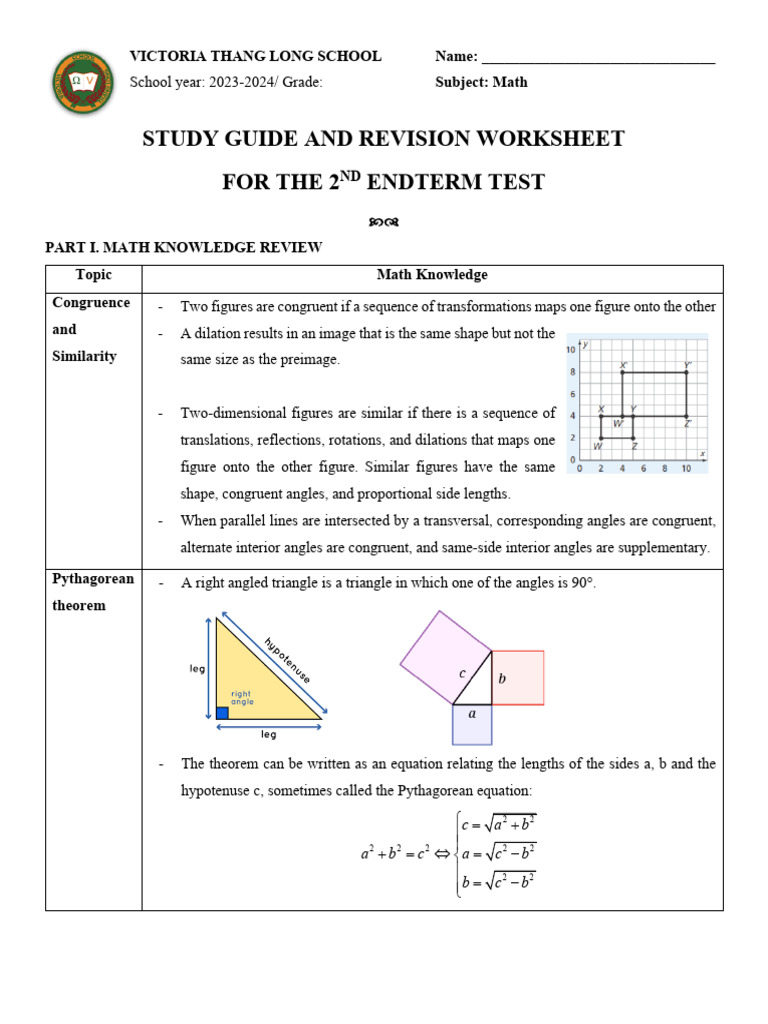 2324 8CCS - Math - Study Guide For 2nd Endterm Test (2324) | PDF | Area ...