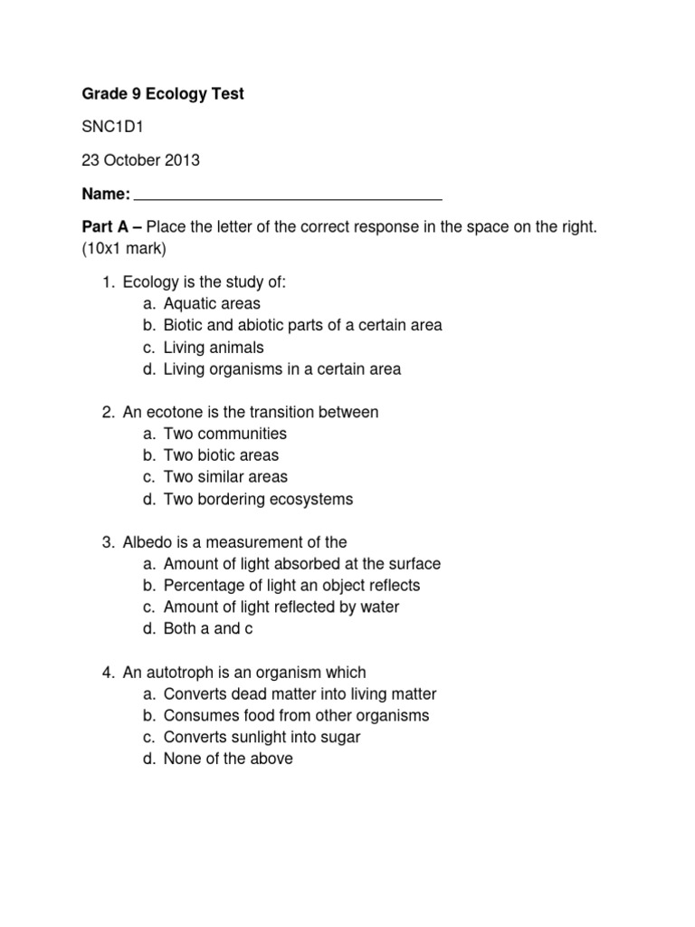 ecology_test_snc1d1 | Download Free PDF | Ecosystem | Ecology