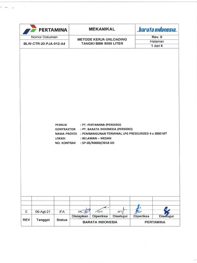 Metode kerja dan JSA Unloading Tangki BBM 5000 | PDF