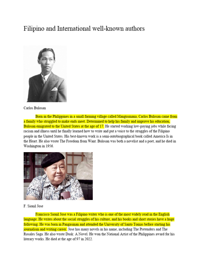 Notable Filipino and International Authors | PDF | James Joyce ...