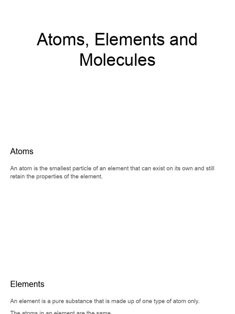 Atoms, Elements and Molecules | PDF | Atoms | Chemical Elements