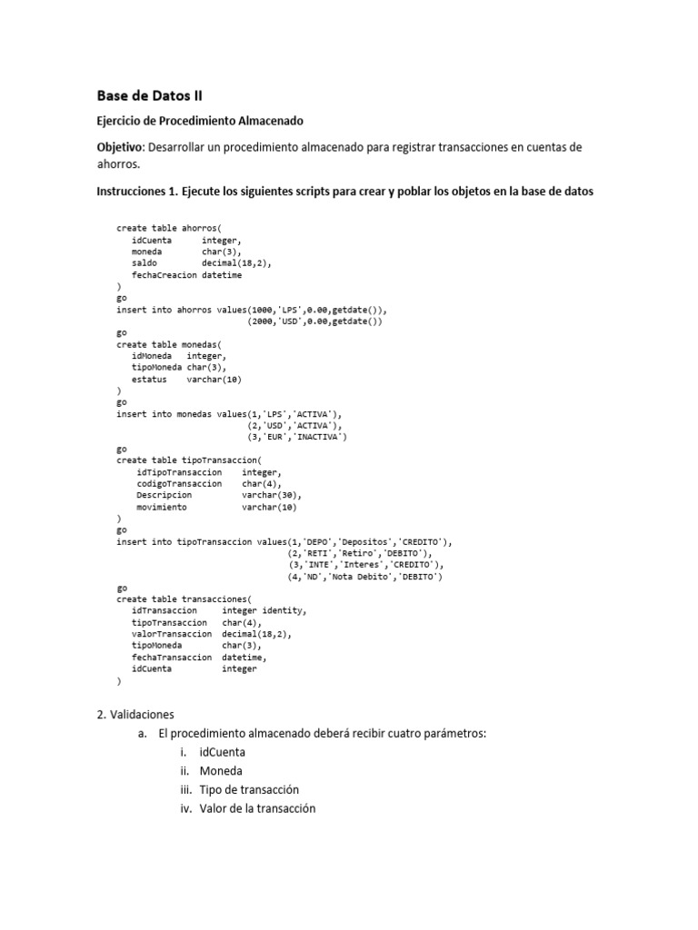 Base de Datos II - Tarea A Evaluar Procedimientos Almacenados | Descargar gratis PDF ...