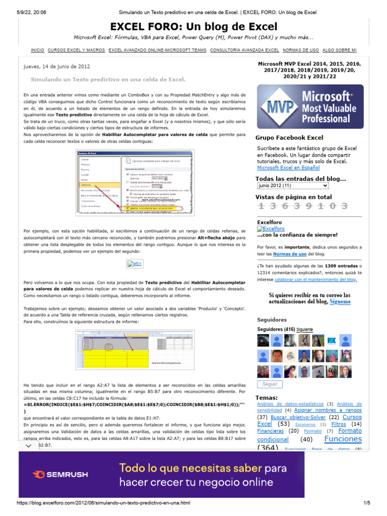 Simulando Un Texto Predictivo en Una Celda de Excel. - EXCEL FORO - Un Blog de Excel | PDF ...