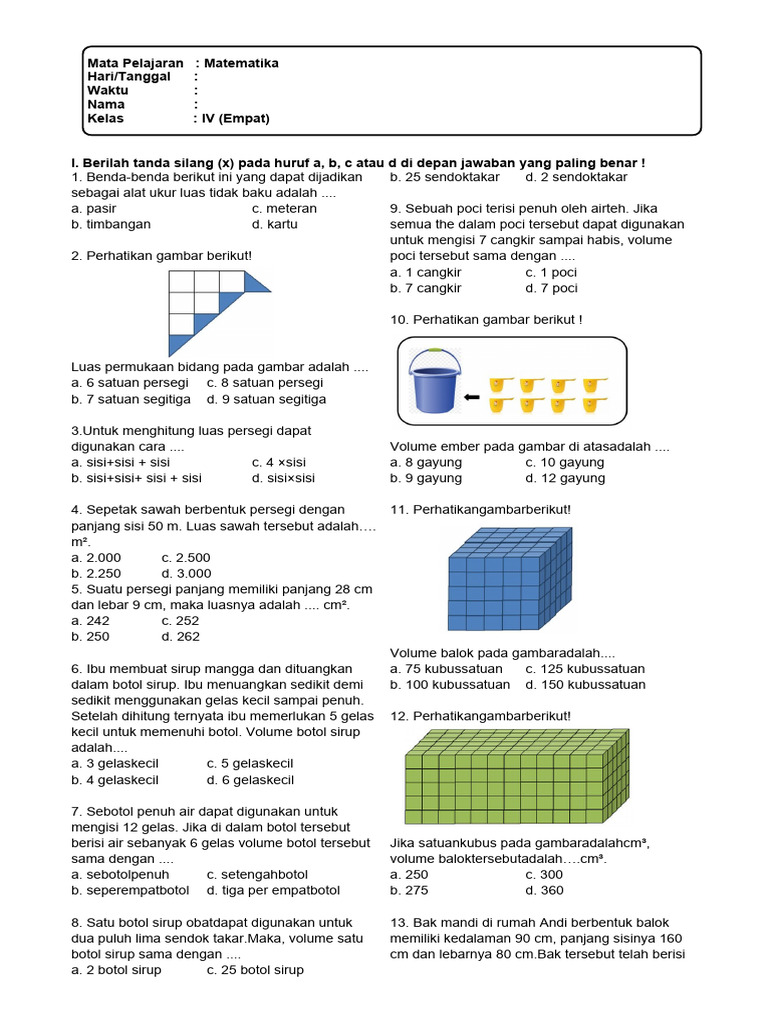 01 Soal PTS Matematika Kelas 4 Semester 2 Kurikulum Merdeka T.A 2023-2024 | PDF