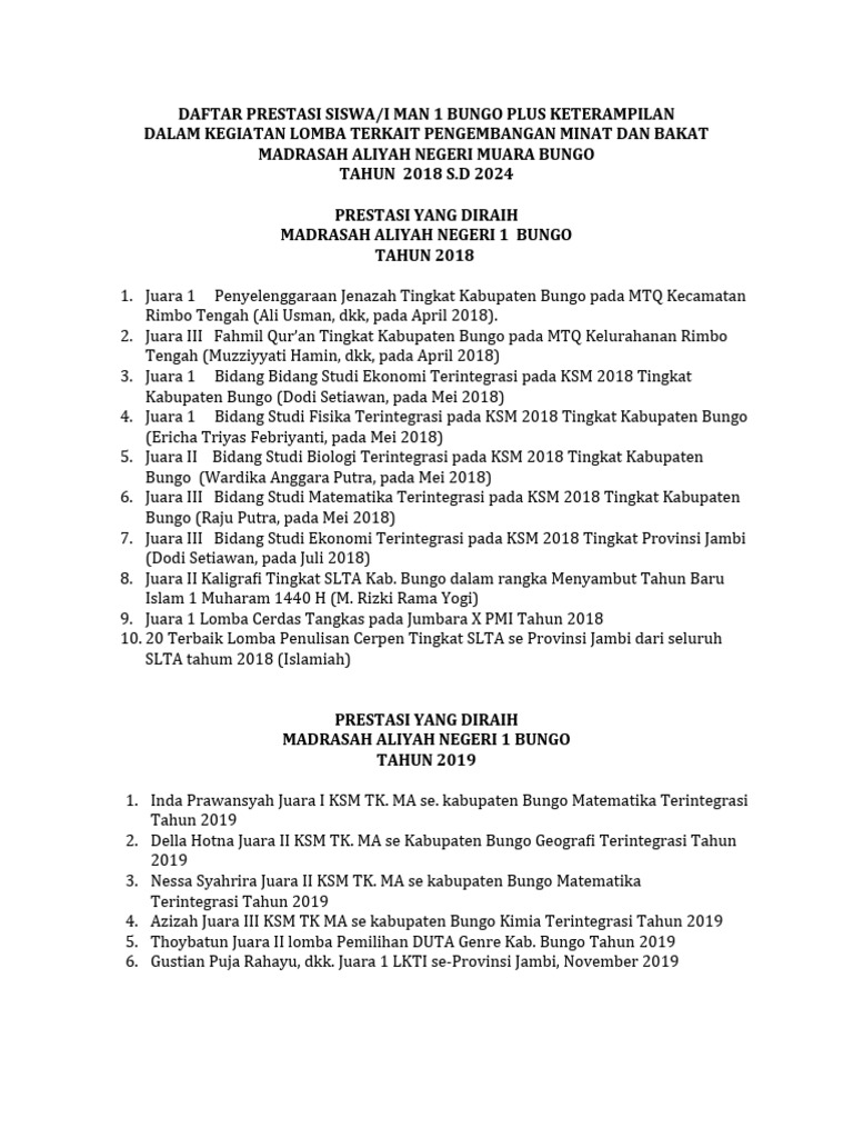 Prestasi Akademik 2018-2024 | PDF