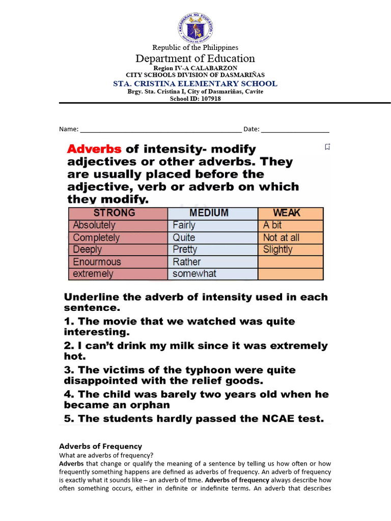 Q4 Advervs of Intensity and Frequency | Download Free PDF | Verb | Adverb