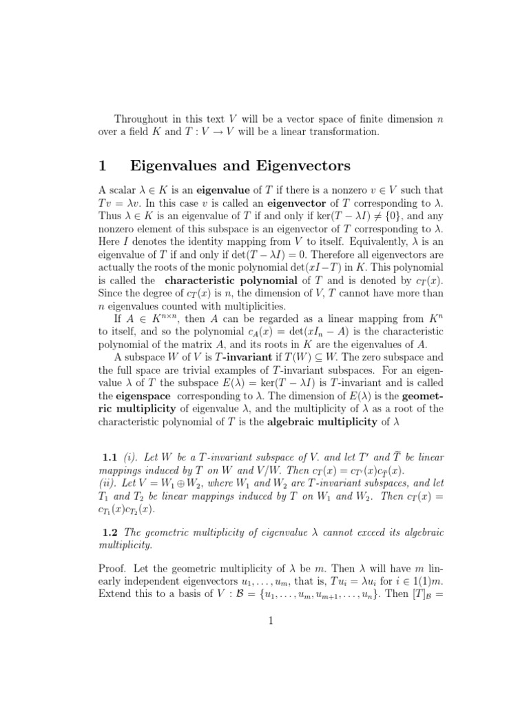 1 Eigenvalues and Eigenvectors | PDF | Eigenvalues And Eigenvectors | Operator Theory