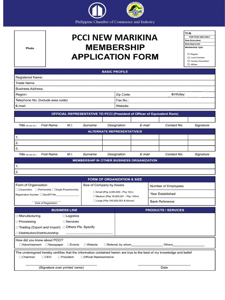 Pcci Marikina Membership Form | PDF | Business