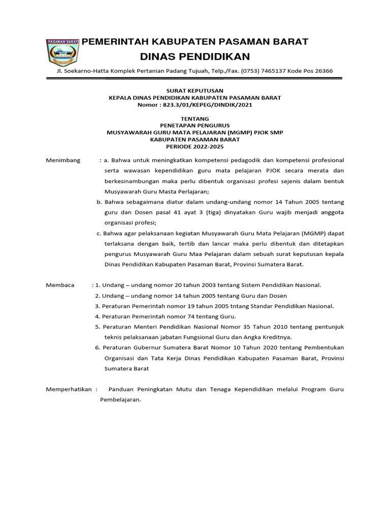SK Pengurus MGMP PJOK SMP MEIZYA | PDF