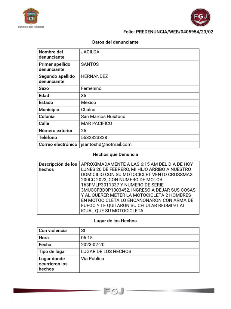 Predenuncia Web 0405954 23 02 | PDF