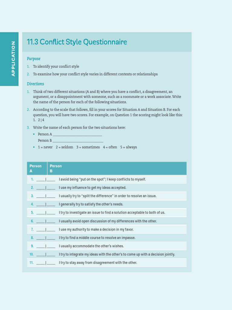 11.3 Conflict Style Questionnaire | PDF | Cognition | Psychological Concepts