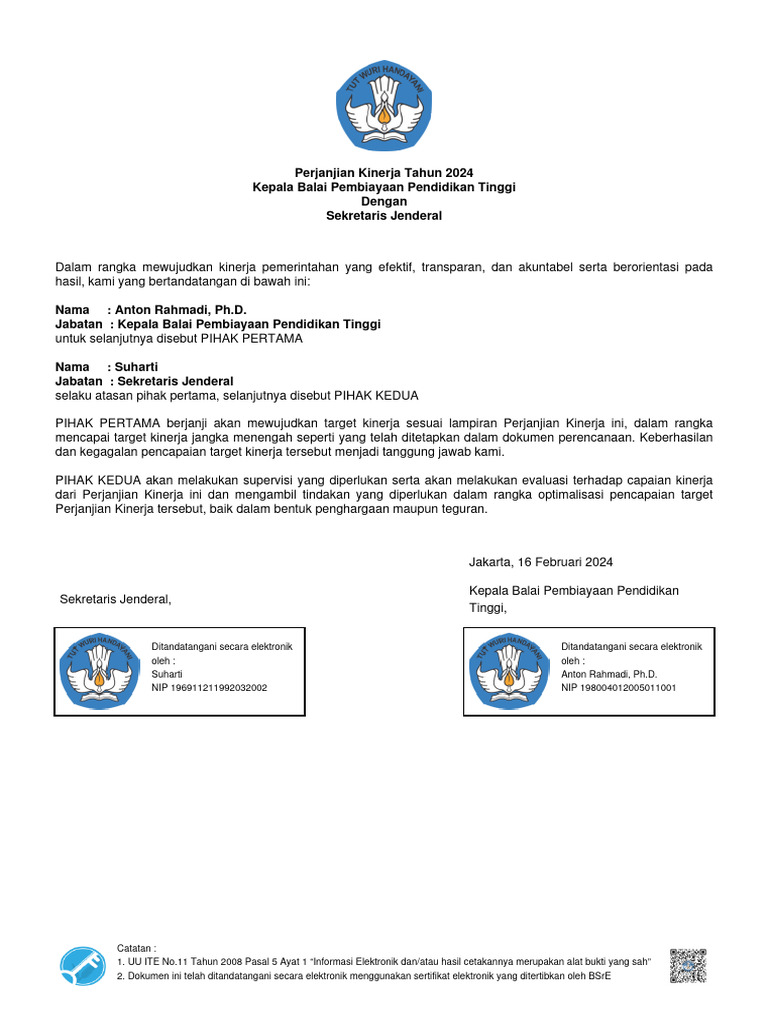 Perjanjian Kinerja Tahun 2024 | PDF