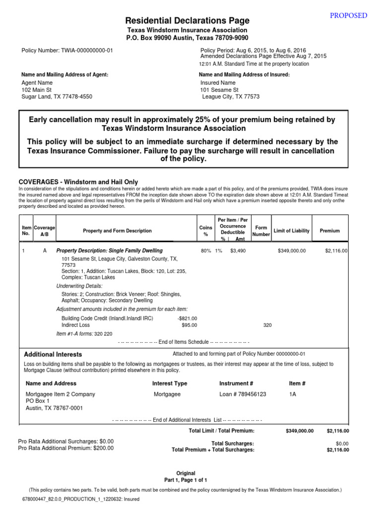 Texas Windstorm Insurance Policy Details | PDF | Insurance | Mortgage Law