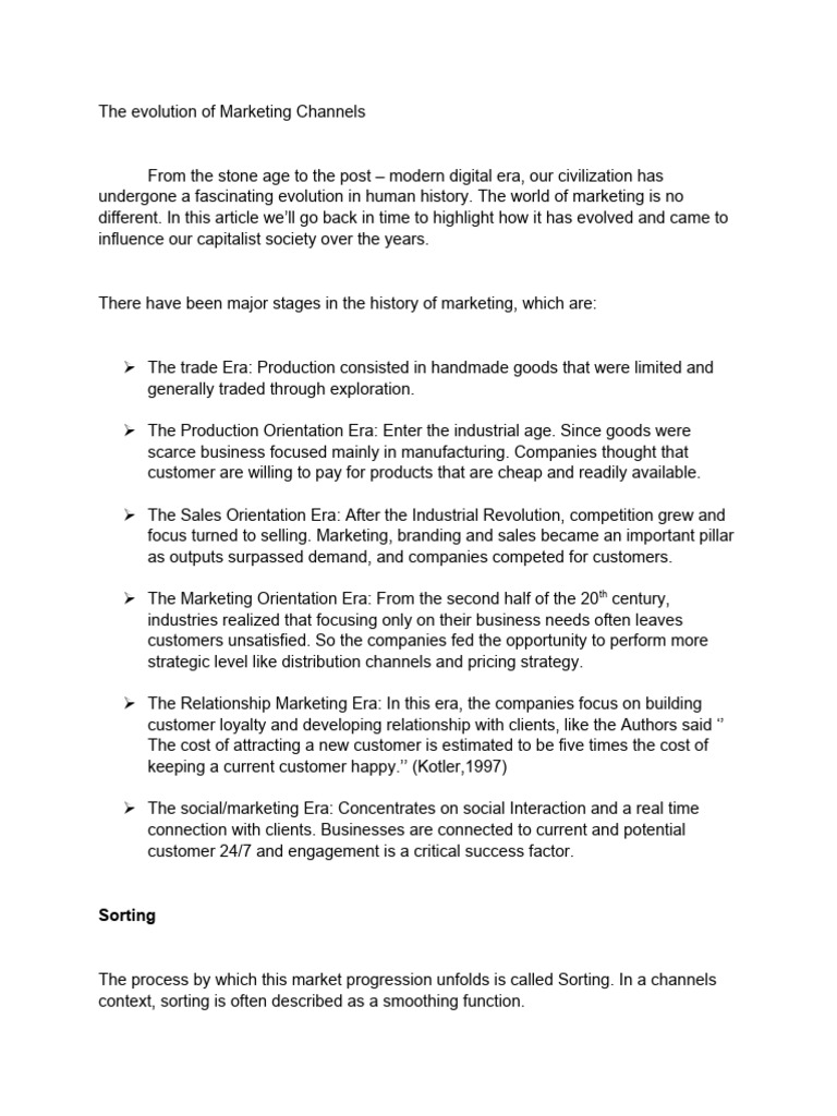The Evolution of Marketing Channels Summary | PDF | Marketing | Sales