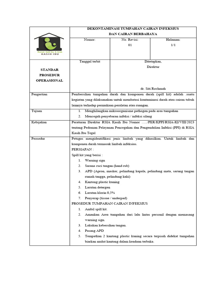 Spo Dekontaminasi Tumpahan Cairan Infeksius Dan Cairan Berbahaya | PDF | Sains & Matematika