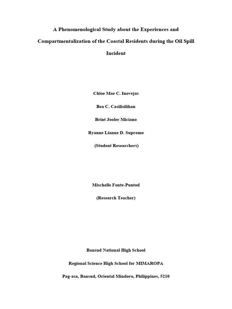 Oil Spill Research Plan | PDF | Experience | Oil Spill