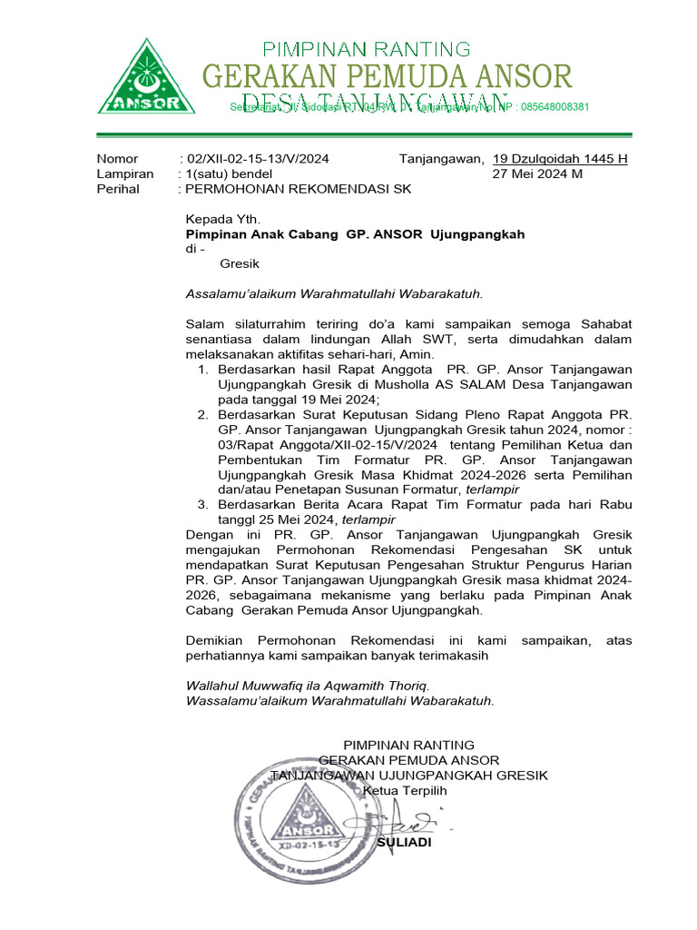 Permohonan Rekomendasi Ke Pac | PDF