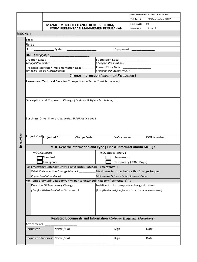 Form Memo Perubahan (MOC) | PDF
