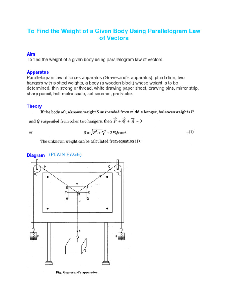 To Find The Weight of A Given Body Using Parallelogram Law | Download Free PDF | Euclidean ...