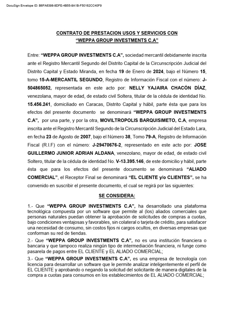 Complete Con Docusign Contrato Weppa Moviltr | PDF | Bancos | Publicidad