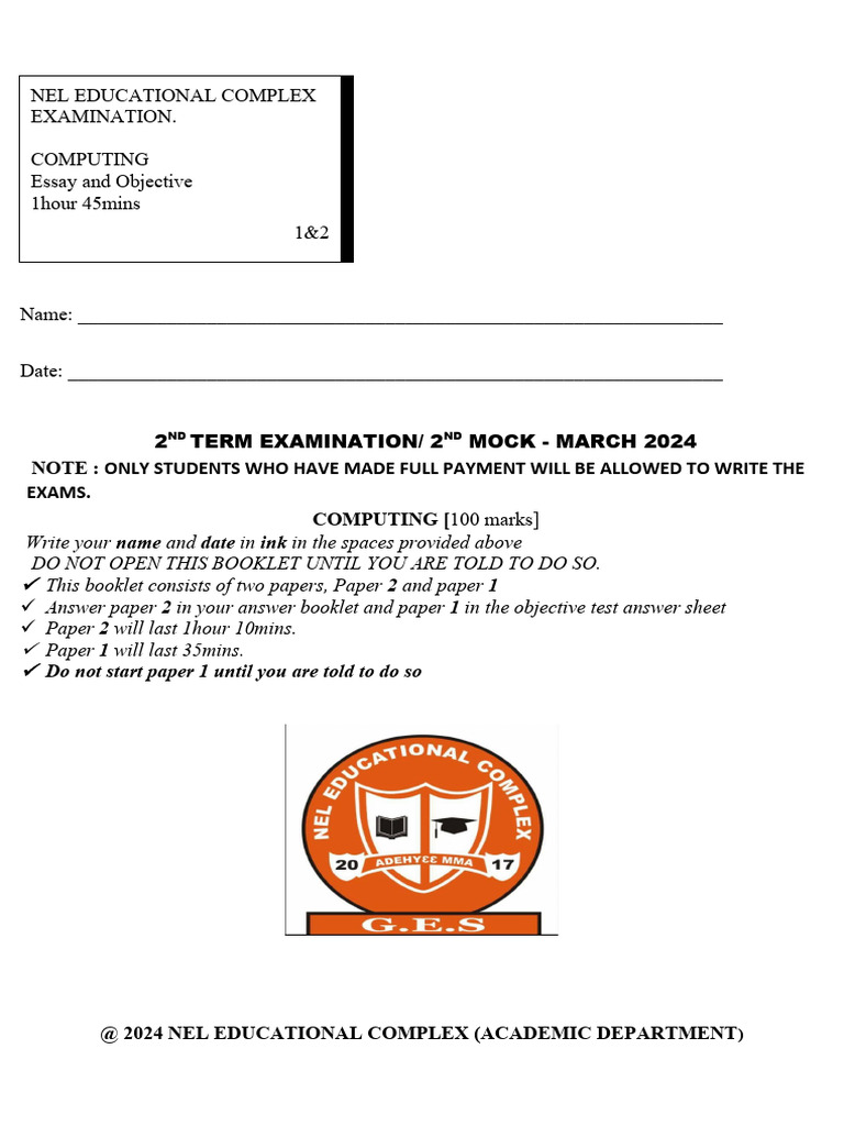 Computing Mock - March, 2024 | PDF | Network Topology | Computing