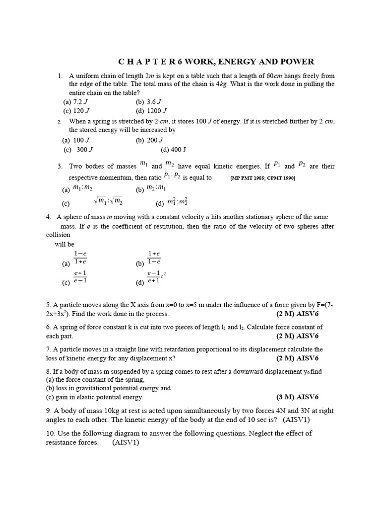 Work, Energy, and Power Problems | PDF | Force | Potential Energy